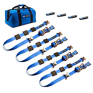 Mac's Tie-Downs Tire Block Strap Pack - E-Track Option - Blue