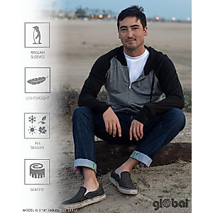 Global Blank Long Sleeve T-Shirt Sweatshirts for Men, Lightweight Zip-Up Hoodie, Gunmetal Heather, XS