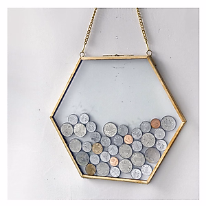 Ebrima Gold Glass Frame for Coin Display, Wall Hanging Coin Collecting Holders, Currency Dollar Bill Collection Supplies Holders for Collectors, Glass Piggy Bank (Medium)