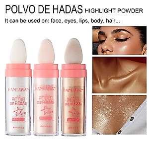 AKARY Body Glitter, Fairy Polvo De Hadas Shimmer Face Highlighter Powder & Blush Stick, Instant Glow Luminizer Duo, Glitter Face Hair High Gloss, Sparkle Smudge-Proof Highlighter Stick Party Makeup (#02 Fairy Pink)