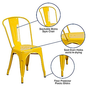 EMMA + OLIVER Commercial Grade Yellow Metal Indoor-Outdoor Stackable Chair