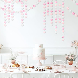 Hot Pink White Party Decorations – 4pc 3D Paper Garland Banner Streamers Birthday Decorations for Women Girl Baby Bridal Shower Decoration,Engagement,Bachelorette,Wedding Hanging Decor