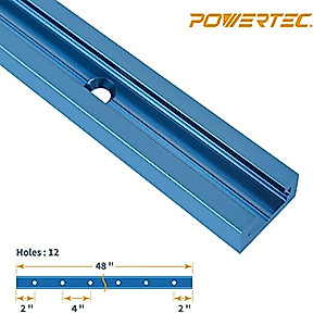 POWERTEC 71158-P3, 6 Pack, 48 Inch Double-Cut Profile Universal T-Track with Predrilled Mounting Holes, Aluminum T Track for Woodworking Jigs and Fixtures, Drill Press Table, Router Table, Workbench