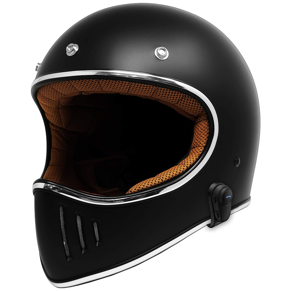 GDM REBEL Retro Motorcycle Helmet with Bluetooth Headset (Vintage Matte Black, Medium)