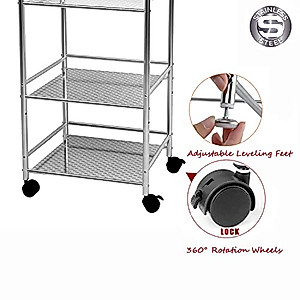 3-Shelf Small Shelving Units on Wheels Stainless Steel Kitchen Cart Pots Stand - Bathroom Garage Storage Shelves 16 Inches Wide