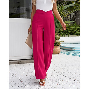 Vetinee Women Dress Pants Pink Front Crease Outfit Plus Size Elastic Waist Work Pants Boho Clothes for Women Hot Pink Size 16