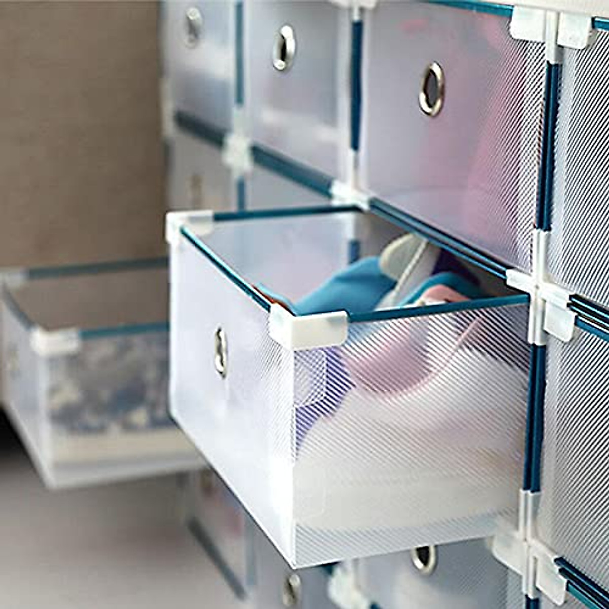 Hislaves Shoes Organizer Boxes,Stackable Drop Front Shoe Box Shoe Storage Box Space Saver Plastic Shoes Storage Bin for Home Dorm Orange