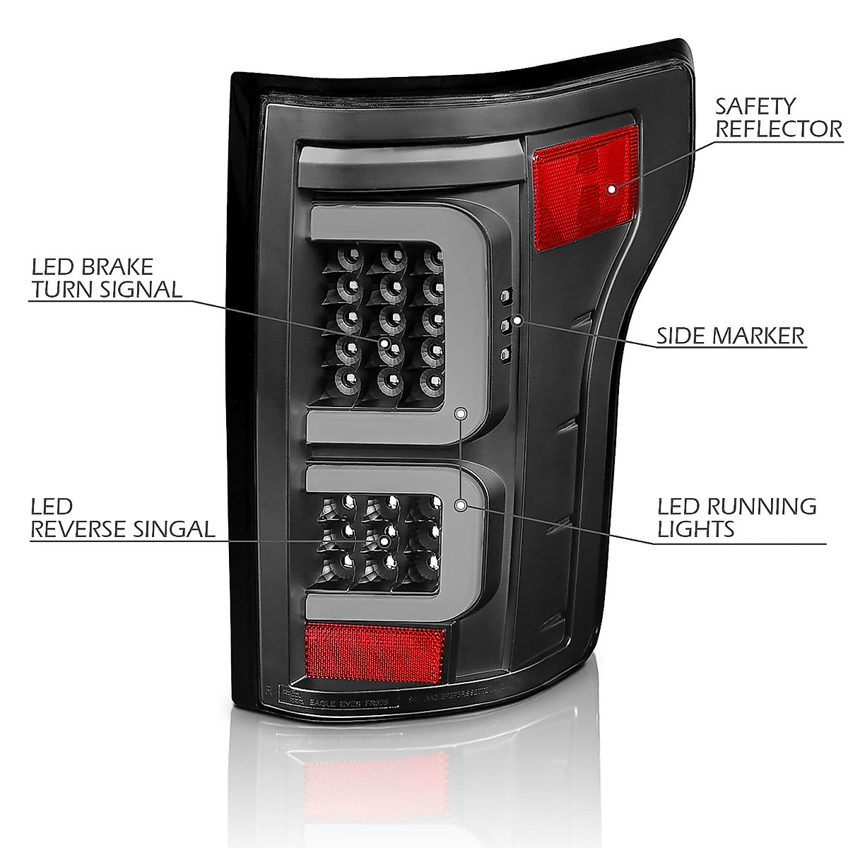 AmeriLite [Full LED C-Type Light Bar Black Taillights Assembly Pair for 2015-2017 Ford F150 - Passenger and Driver Side