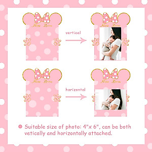 Cartoon Mouse Photo Banner Pink and Gold Newborn to 12 Month Birthday Banner for Cartoon Mouse Themed 1st Birthday Decorations Supplies