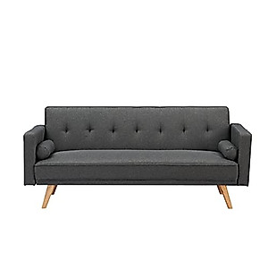 ERYE Modern Loveseat Convertible Sleeper Couch Bed, Tufted Upholstered Futon Sofabed for Living Room,2 Seater Comfy Love Seat Daybed Sofas, Twin, Dark Gray Linen w/2 Pillows A