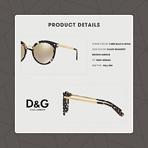Dolce & Gabbana DG4268 911/6E 52M Cube Black/Gold/Gradient Light Brown Mirror Gold Round Sunglasses For Women+ BUNDLE with Designer iWear Eyewear Kit