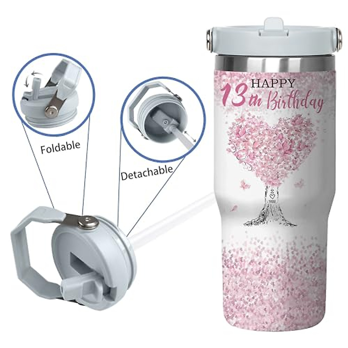 13 Year Old Girl Birthday Gift Ideas 40oz Tumbler Birthday Gift for 13 Year Old Girl, 13th Birthday Gifts for Girls, Birthdays Gifts for 13 Year Old Girls, Stainless Steel Cup with Handle & Straw