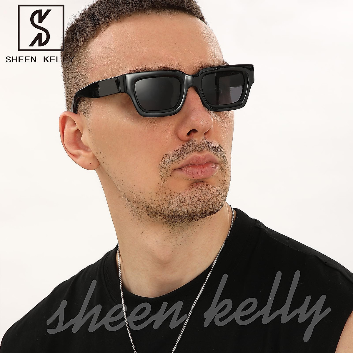 SHEEN KELLY Retro Thick Rectangular Sunglasses For Men Women Trendy Chunky Square Frame Tinted Lens Fashion Cute Eyewear
