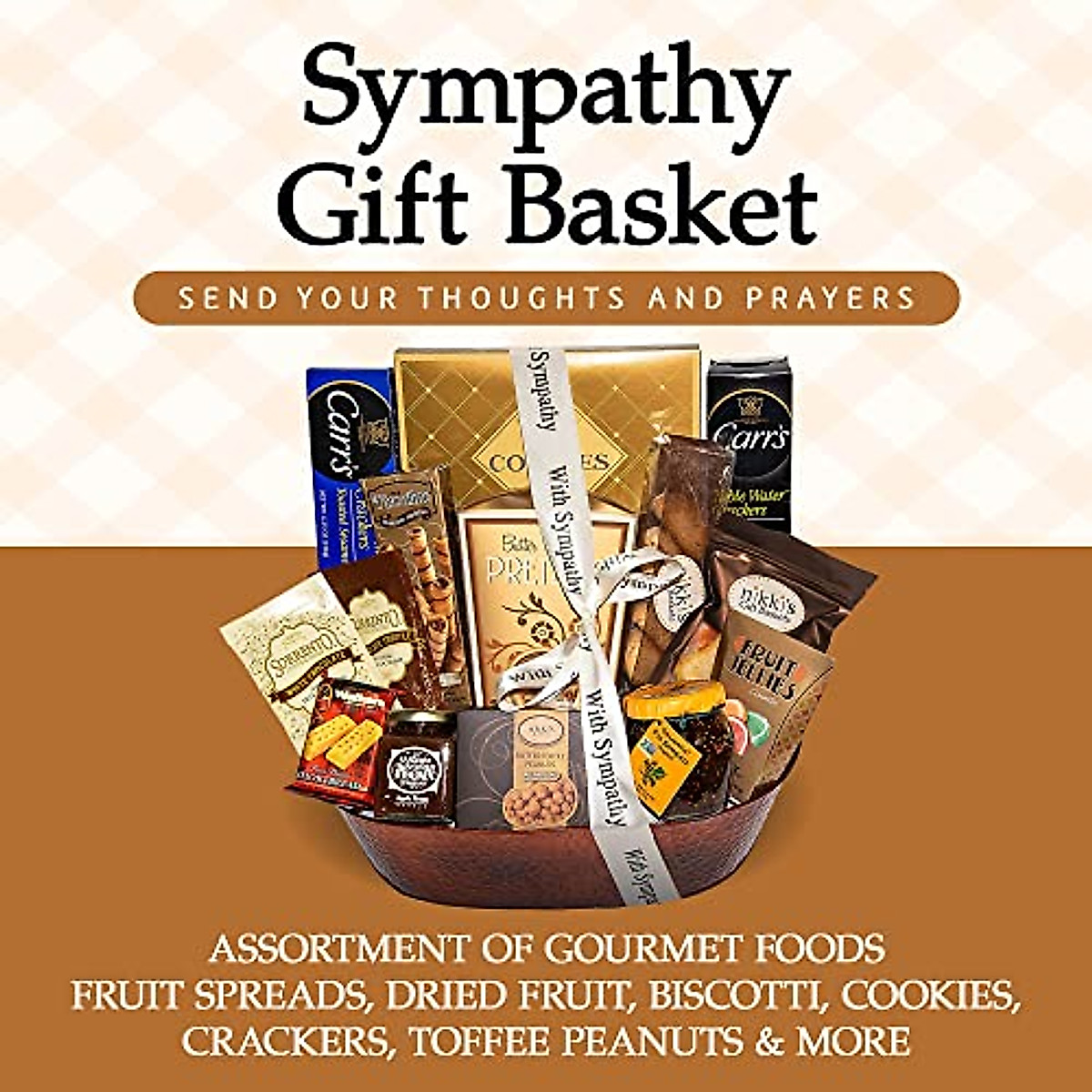 With Sincere Sympathy Condolence Gift Basket, Sympathy Baskets for Loss of a Loved One, Gourmet & Elegantly Arranged Funeral Basket, Dark Copper Bereavement Care Basket by Nikki’s Gift Baskets