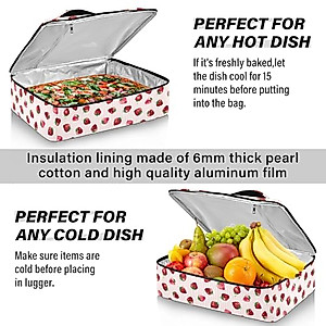 Kcldeci Insulated Thermal Food Carrier Insulated Casserole Carrier for Hot or Cold Food,Pattern Of The Strawberry Insulated Tote Bag for Potluck Cookouts Parties Picnic,Lasagna Lugger