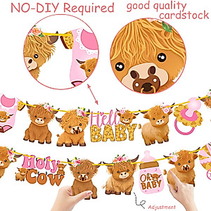 Pink Highland Cow Banners 2Pcs Highland Cow Baby Shower Party Decorations Holy Cow Baby Shower Banner Highland Cattle Cutout Decorations for Girl Oh Baby Cow Birthday Party Supplies