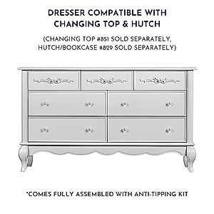 Evolur Aurora 7 Drawer Double Dresser, Akoya Grey Pearl/Silver Mist