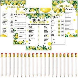 Leinuosen 220 Pcs Lemon Bridal Shower Games Set Wedding Shower Game Supplies Include Bridal Games Cards and Pencils for Bachelorette Engagement Party Decorations Favors
