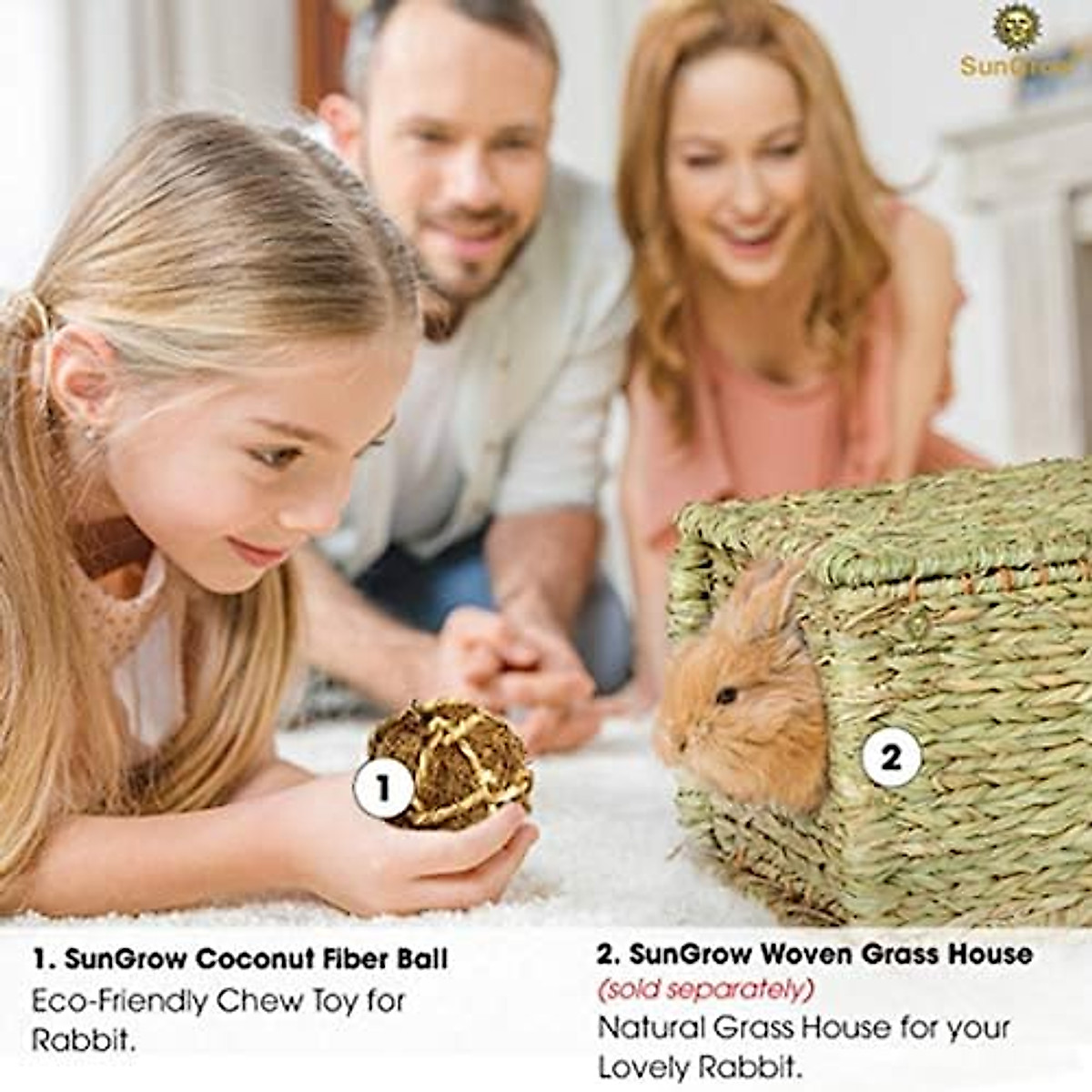 SunGrow Guinea Pig Coconut Fiber Balls, Improves Dental Health, Environment Friendly, Stress Reliever, Ideal for Chew Toy for Rabbits, Chinchilla & Kitten