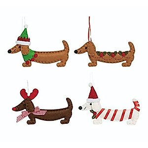 Christmas Dachshund Dog Felt Ornaments, Set of 4
