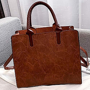 3pcs Set Chic Handbags PU Leather Satchel Bags Chain Shoulder Messenger Bag Purses Wallet Top Handle Work Bags (Brown)