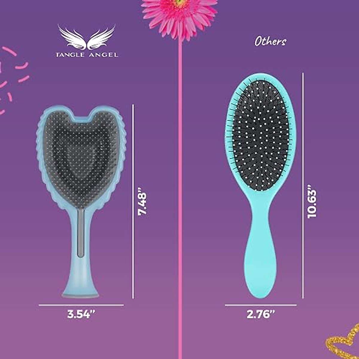 Detangling Hair Brush - Anti Static Angel Wing Hair Brush with Soft & Flexible Bristle for Straight & Wavy Hair - Tangle Angel Hair Detangler Brushes for Blow Drying & Shower - Gloss Pink