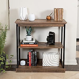 Danya B. Oslo Contemporary Industrial Horizontal 3-Tier Etagere Bookshelf – Standing Open 3-Shelf Bookcase Unit – Black Iron Metal & Maple Finish