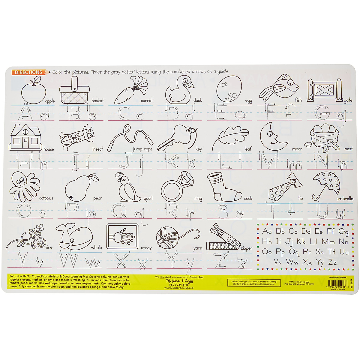 Melissa & Doug Letters & Words Write-a-Mat w/ Crayon Bundle for Ages 4 to 5+: Alphabets, Phonics & Handwriting - The Straight Edge Series