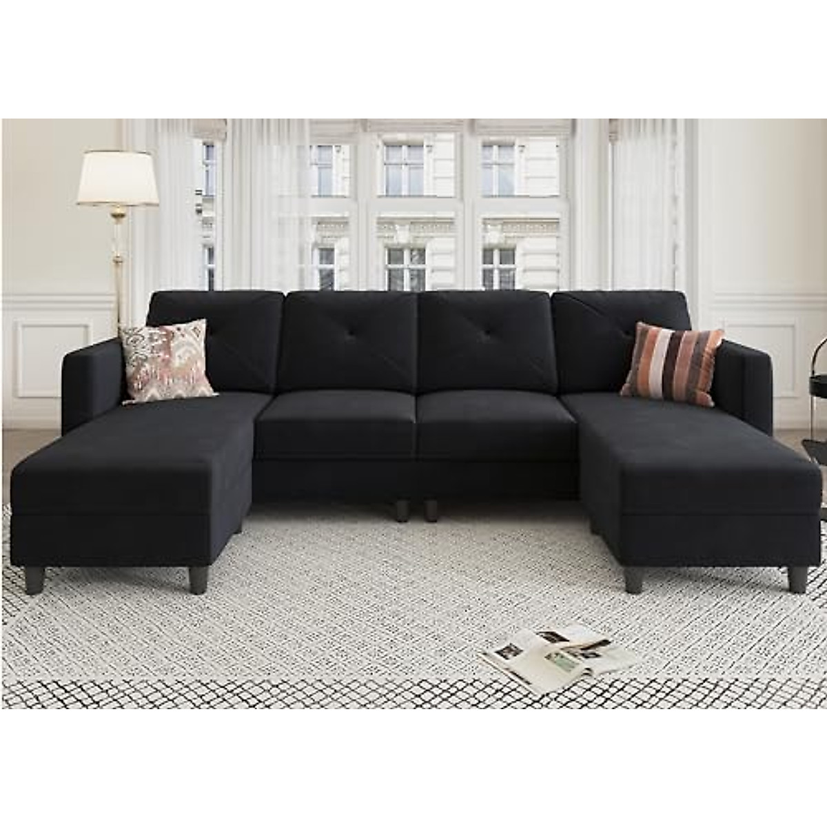 HONBAY Reversible Sectional Couches for Living Room, Sectional Couch U Shape, 4 Seat Sectional Sofa with Chaise, Dark