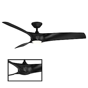 Zephyr Smart Indoor and Outdoor 3-Blade Ceiling Fan 62in Matte Black with 3000K LED Light Kit and Remote Control works with Alexa, Google Assistant, Samsung Things, and iOS or Android App