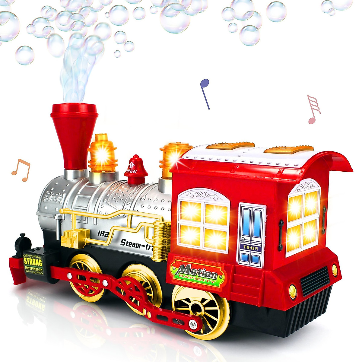 Bubble Blowing Toy Train with Lights & Sounds, Bump and Go Toddler Train Toys for Around The Tree, Kids Bubble Machine, for Boys & Girls Ages 1-6