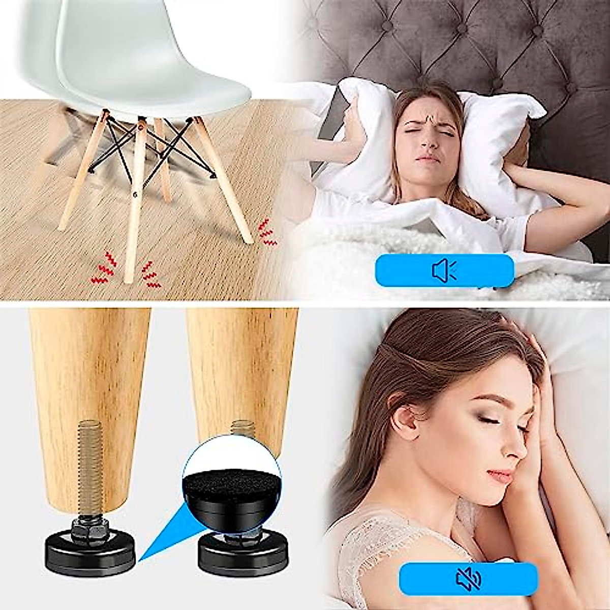 WEICHEN 4 Pack Adjustable Furniture Leveling Feet for Cabinets Sofas Chairs, 3/8"-16 Thread Heavy Duty Adjustable Table Feet Levelers Large with Cushioned Felt Pads, Black