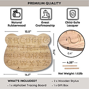 Wooden Alphabet Tracing Board - ABC Learning For Toddlers - Letter Tracing For Kids Ages 3-5 - Montessori Toys for 4 Year Old - Alphabet Learning Toys - Homeschool Supplies - Wooden Letters - Waldorf