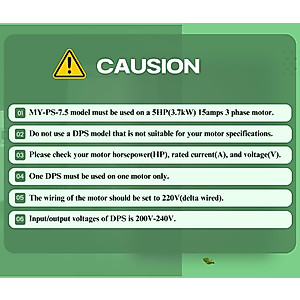 DPS Single-Phase to 3-Phase Converter, My-PS-7.5 Model Must Be Only Used on 5HP(3.7kW) 15 Amps 200-240V 3-Phase Motor, One Must Be Used on One Motor Only, Input/Output 200V-240V, Digital Type
