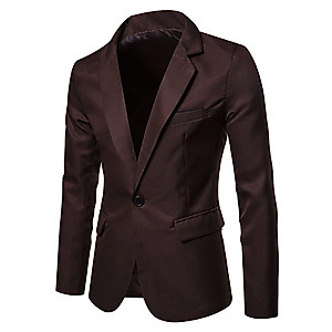 Men's Slim Fit Daily Blazer Lightweight One Button Lapel Slim Fit Business Jacket Solid Wedding Party Sport Coat (Brown,Small)
