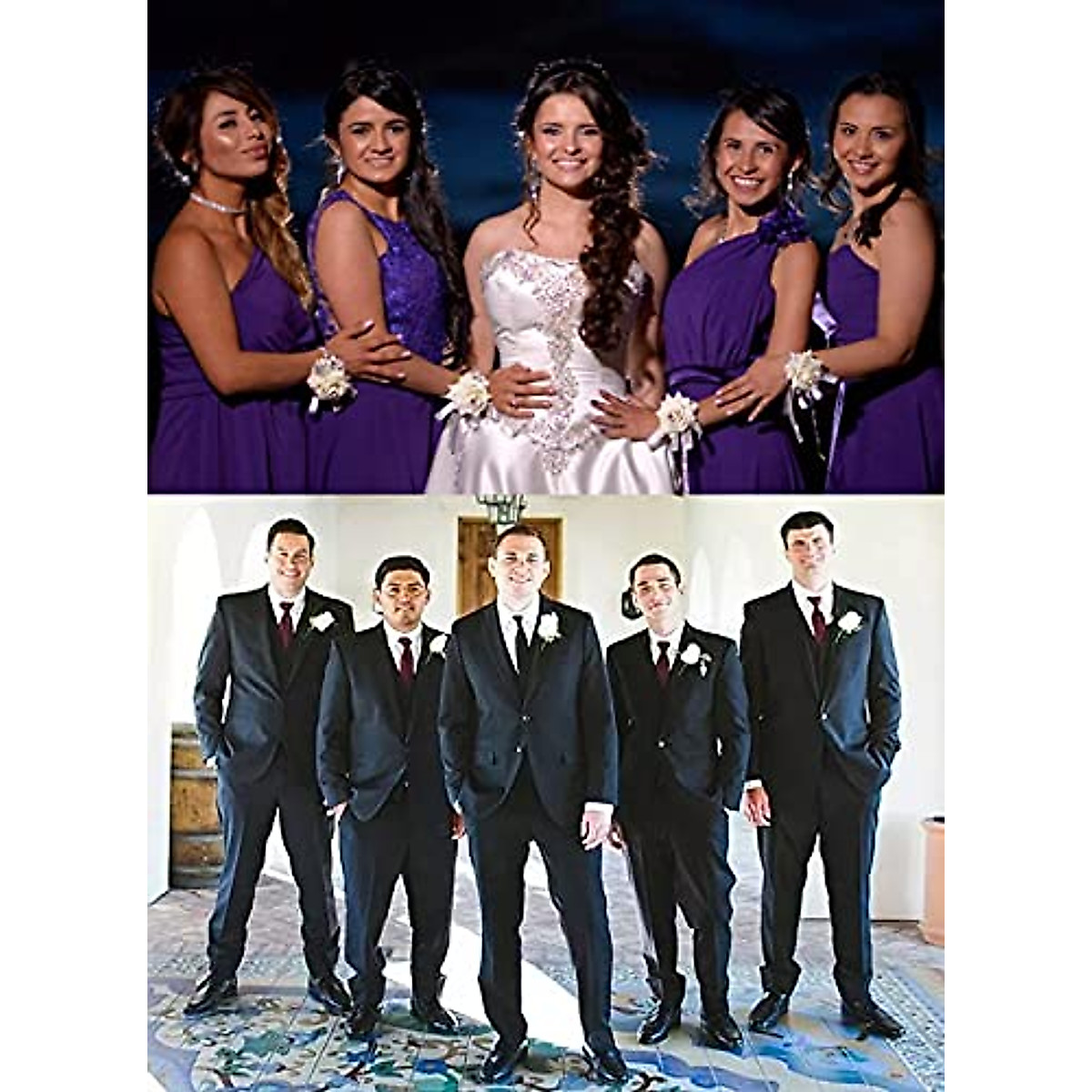 FAYBOX Wedding Prom Velvet Rose Rhinestone Corsage and Boutonniere Set With Silvery Ribbon Stretch Bracelet (Ivory*2)