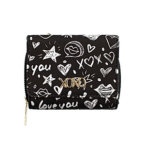XOXO Women’s Wallet Mini White Graffeti Print Saffiano Zip Around Indexer With Chain Crossbody Strap XW321517G-42-A03 0