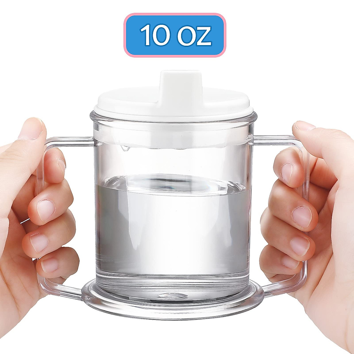 Eaasty Adult Sippy Cup 2 Handle Plastic Mug 10 oz No Spill Cups for Elderly Spill Resistant Lightweight Drinking Mug with Easy to Grasp Handles for Hot and Cold Beverages(6 Pcs)