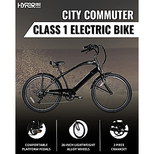 Hyper Bicycles E-Ride 26" Men's 36V Electric Cruiser E-Bike with Pedal-Assist, 250W Motor, Black