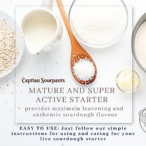 Sourdough Starter - Dehydrated Heirloom Style Sourdough Starter for Sourdough Bread, Pizza, Buns, Pancakes, Muffins | Easy to follow instructions. By Captain Sourpants