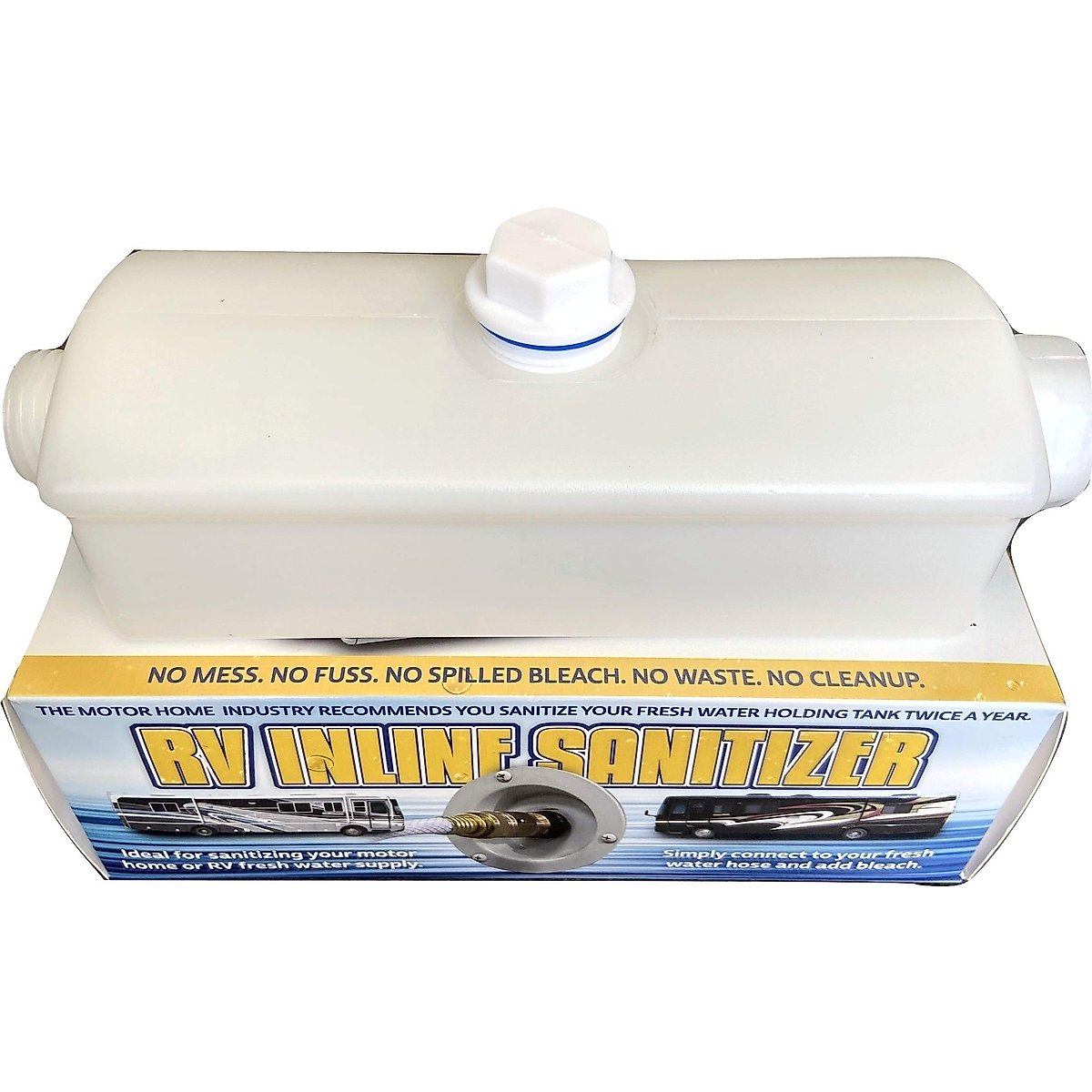 RV Inline Sanitizer - The Easiest way to HELP YOU disinfect your RV Fresh Water Tank, NO MESS, NO MOVING PART, just connect with the Hose and add Bleach