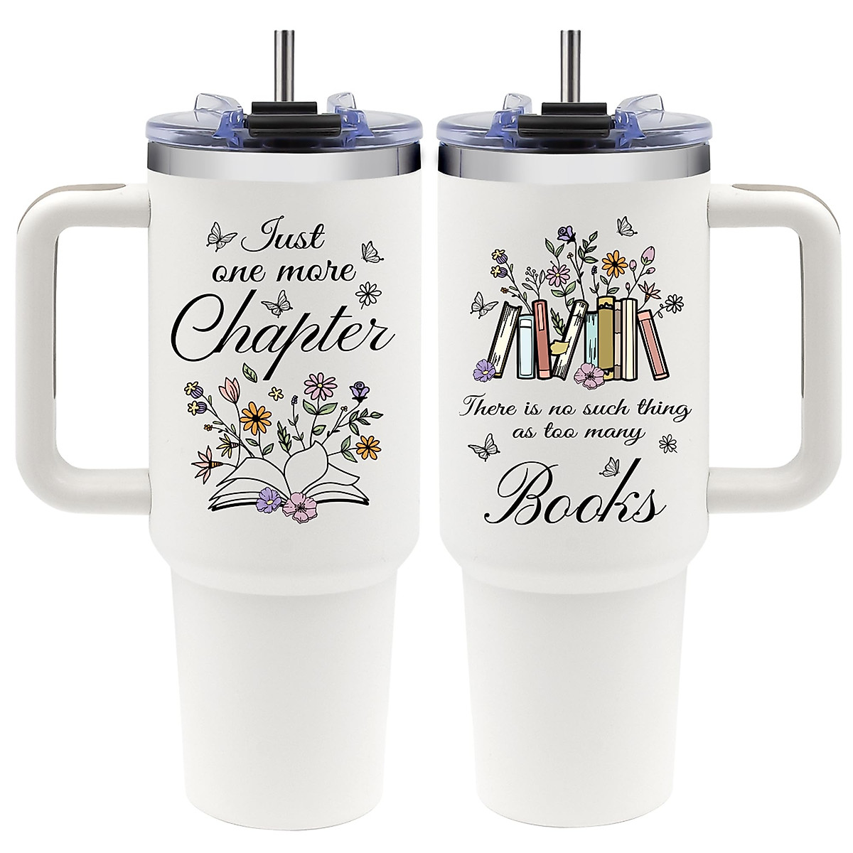 Gifts for Book Lovers Women, Book Lover Tumbler with Handle - 40oz Stainless Steel Travel Mug Insulated Coffee Cup, Bookish Bookworm Gift - Literary Librarian Gift - Reading Gifts for Readers Woman