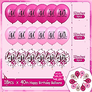 Pink 40th Birthday Balloons 18Pcs Pink Hot Pink Happy 40th Birthday Latex Balloons Hot Pink 40th Birthday Party Decorations for Women Men 40th Birthday Anniversary Party Supplies 12 inch