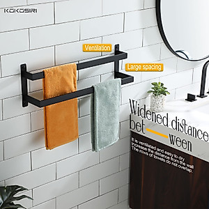 KOKOSIRI Towel Bars Black Bath Towel Holders 24-Inch Bathroom 2-Tiers Ladder Towel Rails Wall Mounted Towels Shelves Rack Stainless Steel, B5008BK-L24