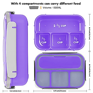 Bento Box, Lunch Box Kids, 1300ML Bento Box Adult Lunch Box with 4 Compartment&Food Picks Cake Cups, Lunch Box Containers for Adults/Kids/Toddler, Leak-Proof, Microwave/Dishwasher/Freezer Safe(Purple)