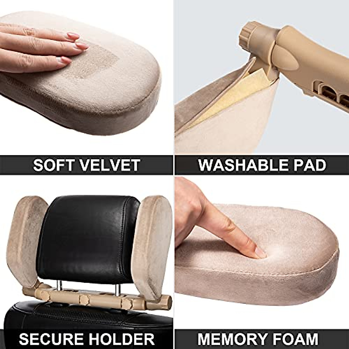 Car Headrest Pillow, Toolwiz Children Pillow for Head Neck Support for Car Seat, Soft Velvet Road Pal Headrest Kids Pillows For Sleeping, Ergonomic 360° Adjustable Travel Pillow for Child Adult, Beige
