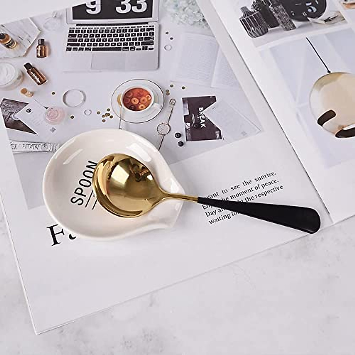 Coffee Spoon Rest Ceramic Coffee Spoon Holder Small Spoon Rest Coffee Station Decor Coffee Bar Accessories Porcelain Teaspoon Plates for Countertop Coffee Lovers Gift for Women and Men