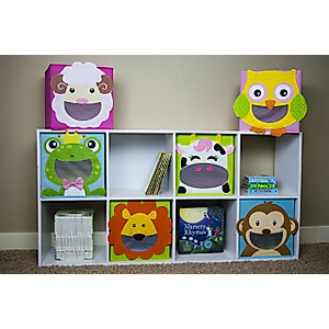 Foldable Storage Bin Containers - Collapsible Cube Bins with see through mouth! - Great Non Plastic Box Cubes for kids, toys, nursery, wall organizer, décor, etc. - Safe, Stain-resistant, fun!