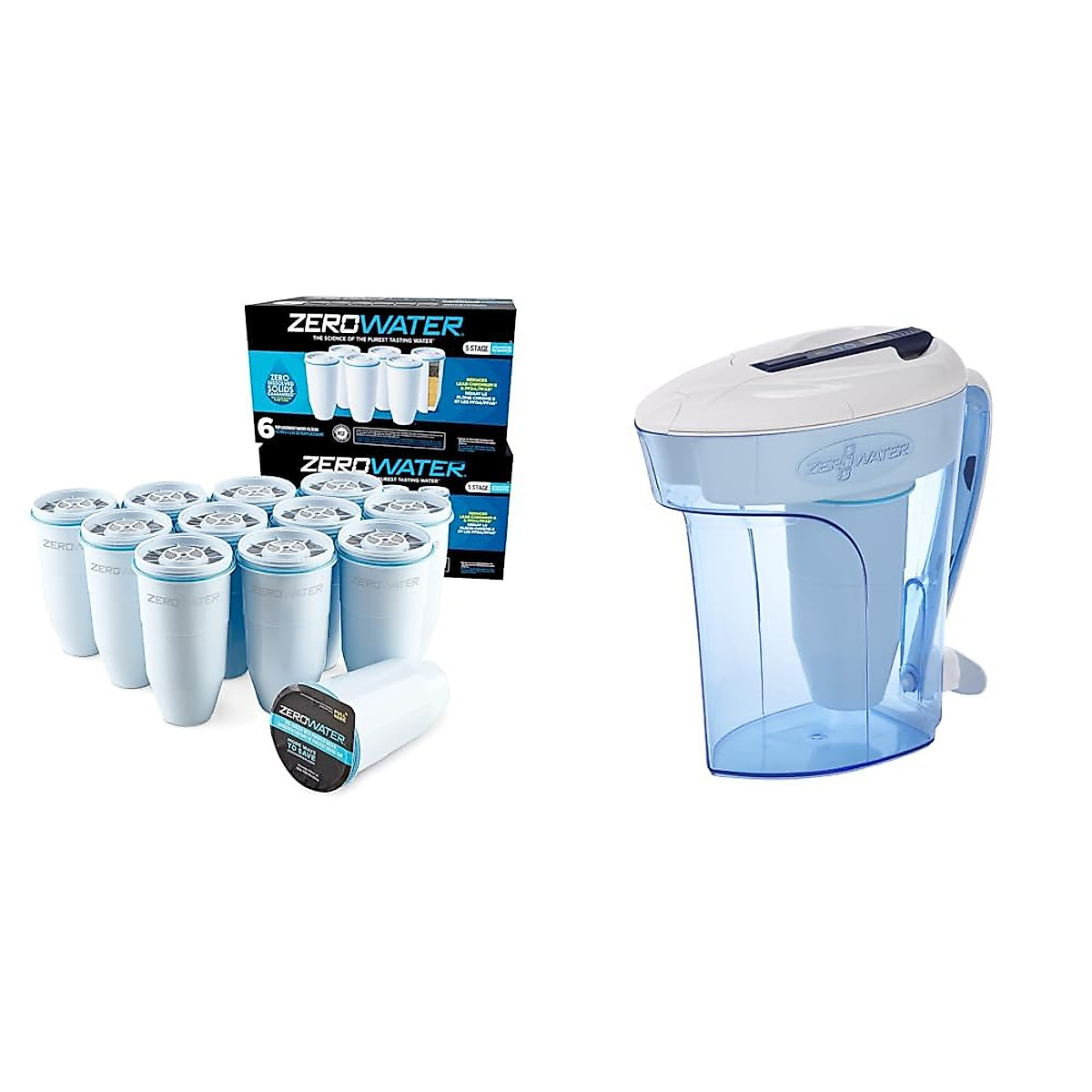 ZeroWater Official Replacement Filter (12-Pack) + 12-Cup Ready-Pour Water Filter Pitcher