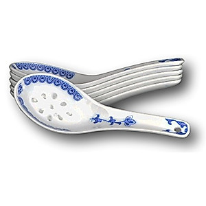 Porcelain Chinese Japanese Bowl Sets with Free 6 Porcelain Spoons, Set of 6